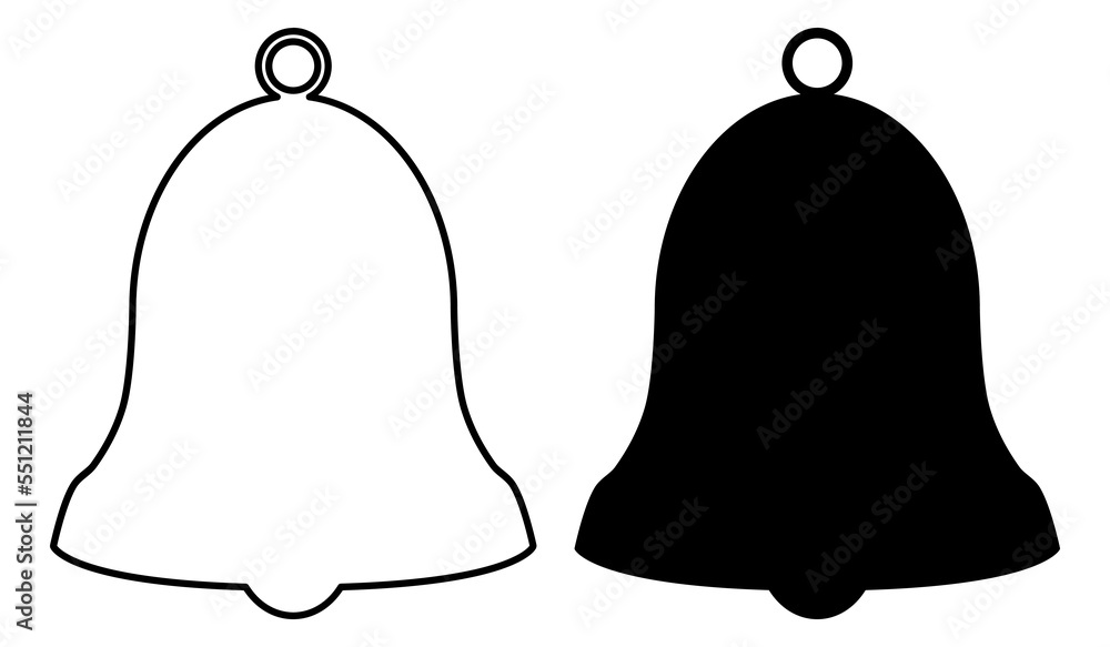 Bell icon outline and silhouette. Handbell vector illustration isolated ...