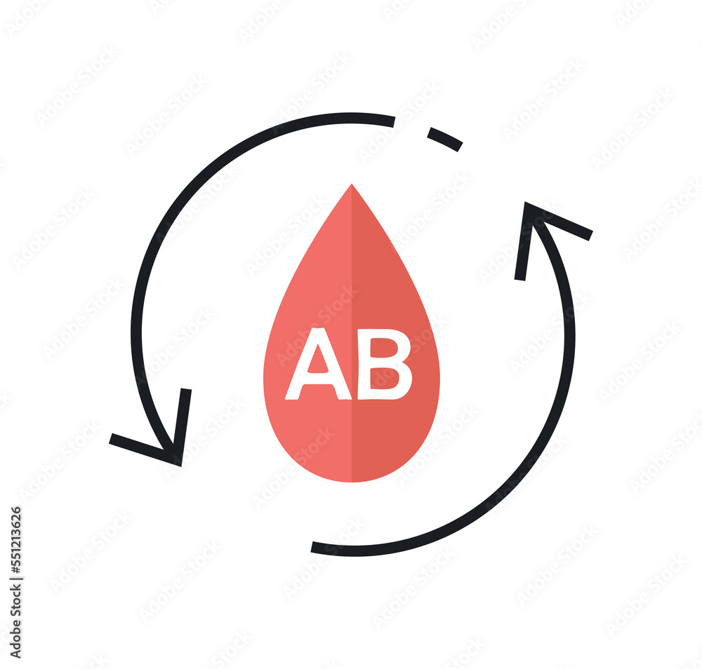 Simple medical icon. Sticker with drop of blood and sign of fourth ...