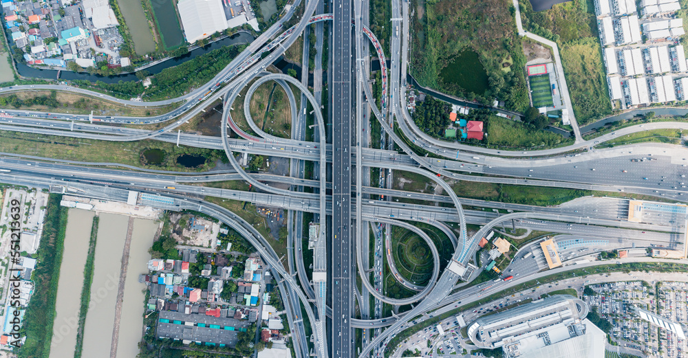 Multilevel junction motorway top view, Road traffic an important ...
