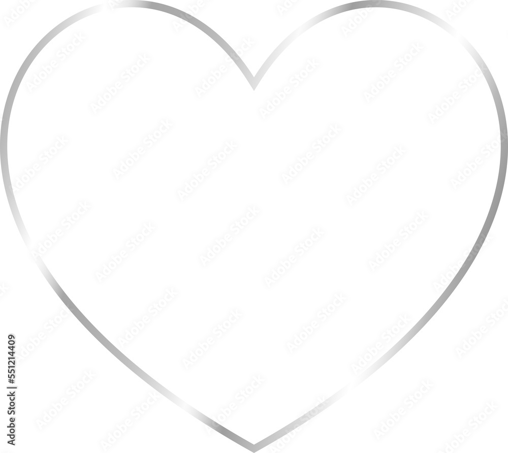 silver heart frame isolated on transparent background, luxury border ...