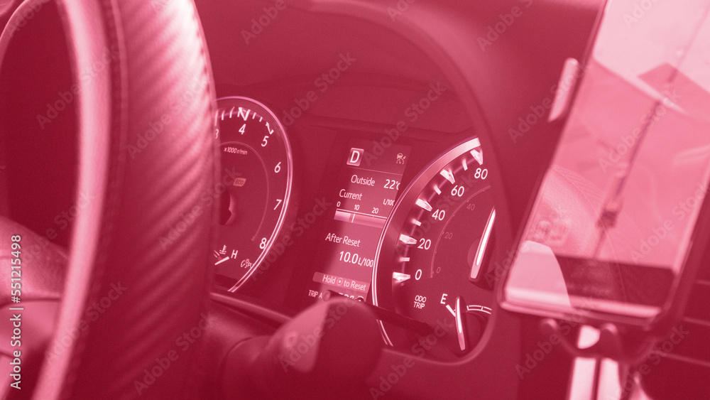 Color of year 2023 Viva Magenta. Image with speedometer dashboard is ...