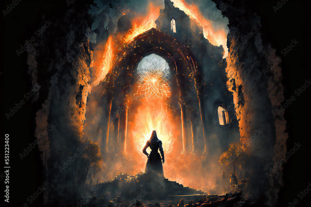 old castle, fire, magic, wizard, battle, summon, game, RPG, metaverse ...