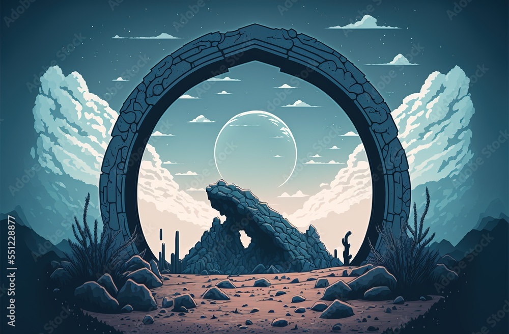 Portal rift to another barren desert world, ancient alien technology ...