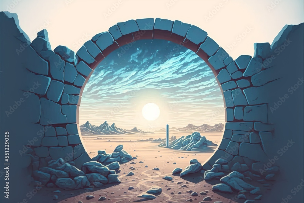 Portal rift to another barren desert world, ancient alien technology ...