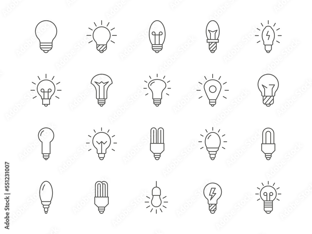 Light bulb. Line lamp symbols. Idea icons. Simple lightbulb with ...