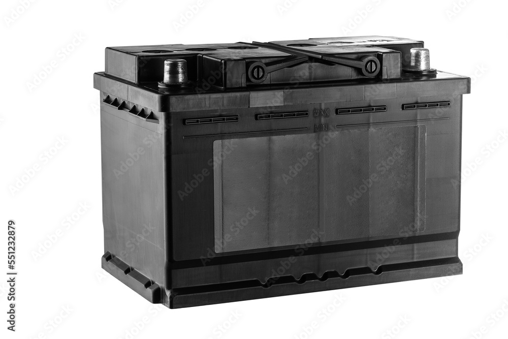Car battery isolated on white background. Lead-acid battery on a white ...