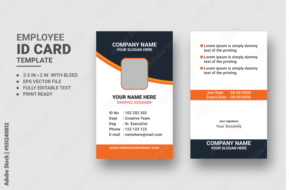 Corporate Id Card Template | Office Id Card | Employee Id Card For Your ...