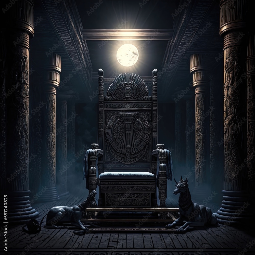Throne of the Pharaoh. Black room interior in ancient Egyptian style ...