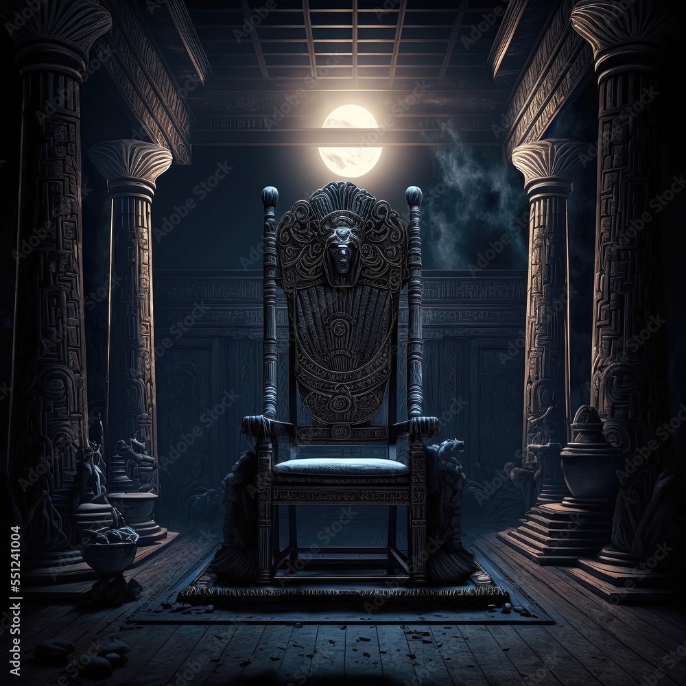 Throne of the Pharaoh. Black room interior in ancient Egyptian style ...