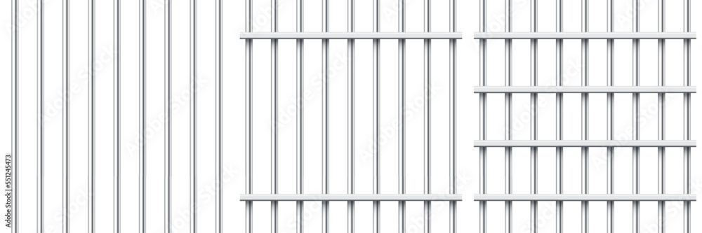 Realistic metal prison bars isolated on white background. Detailed jail ...