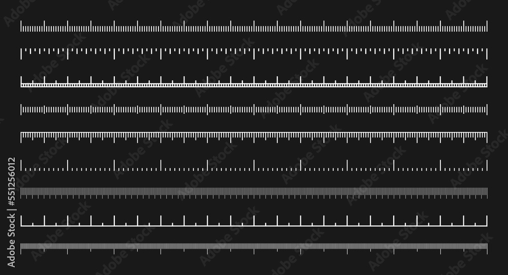 Various measurement scales with divisions. Realistic white scale for ...