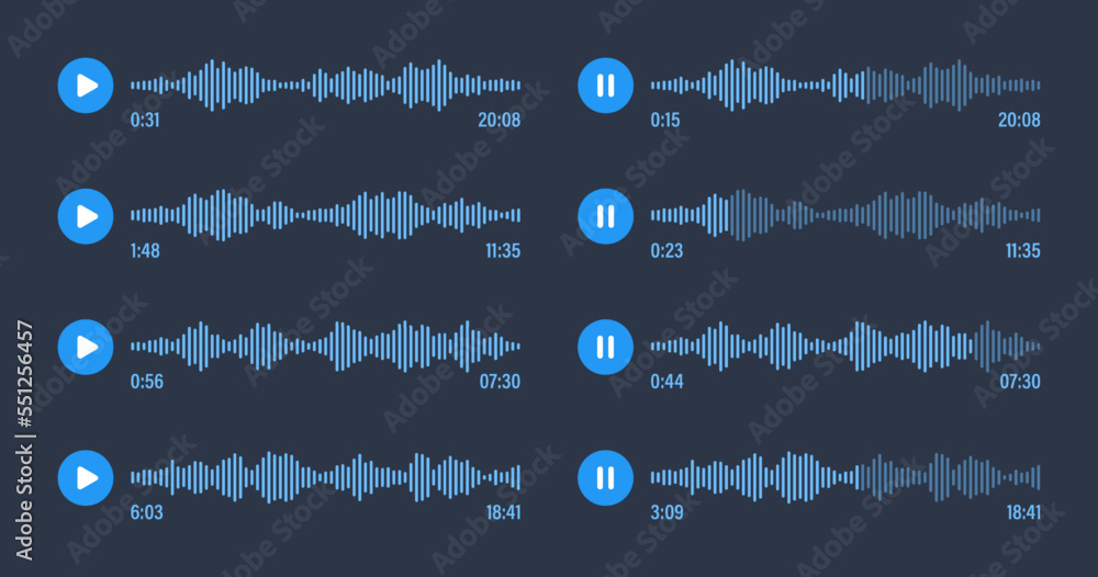 Voice message, social media chat conversation. Messaging app, music ...
