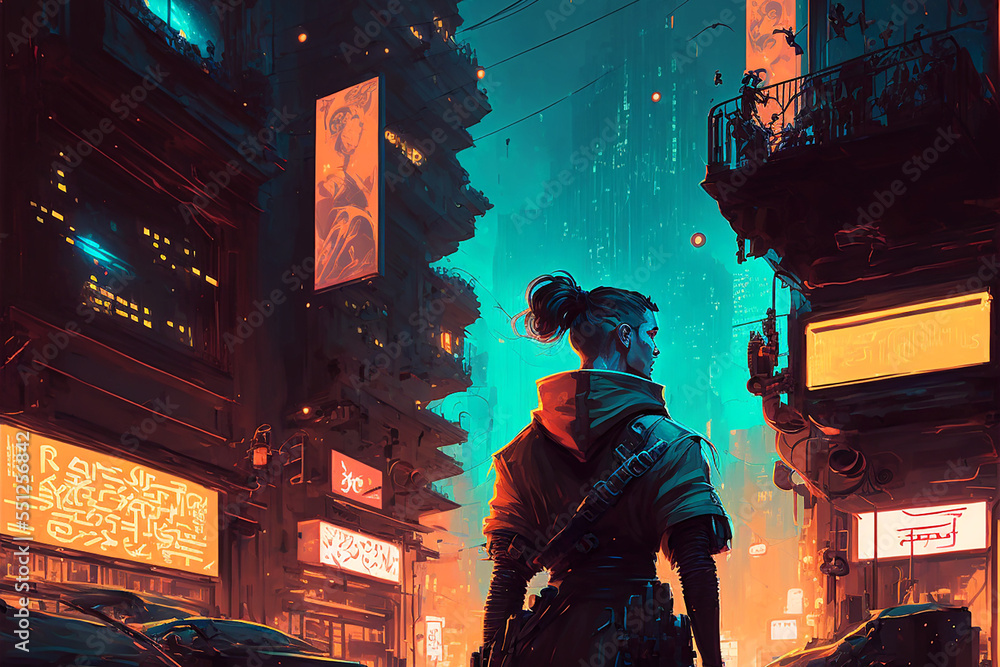 Cyberpunk Man, Futuristic Female in a Cyberpunk City, Character Design ...