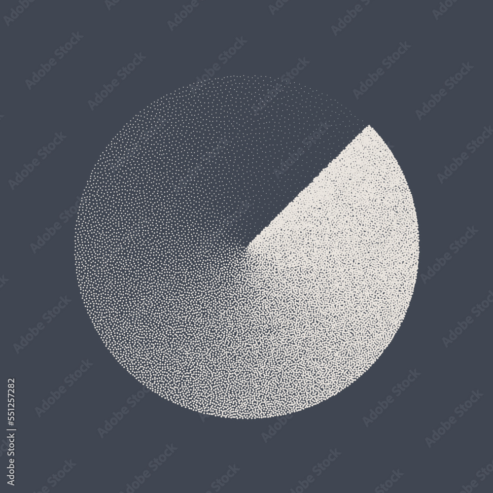 Round shaped dotted object, stipple elements. Fading gradient ...