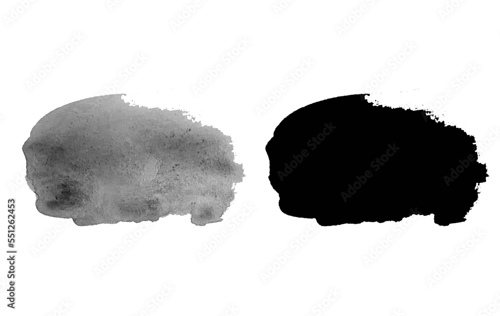 Watercolor brush stroke and black mask. Black labels, background, paint ...