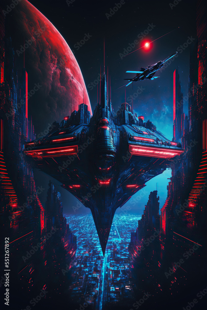 Spaceships in cosmos, fantasy sci fi epic scenery Stock Illustration ...