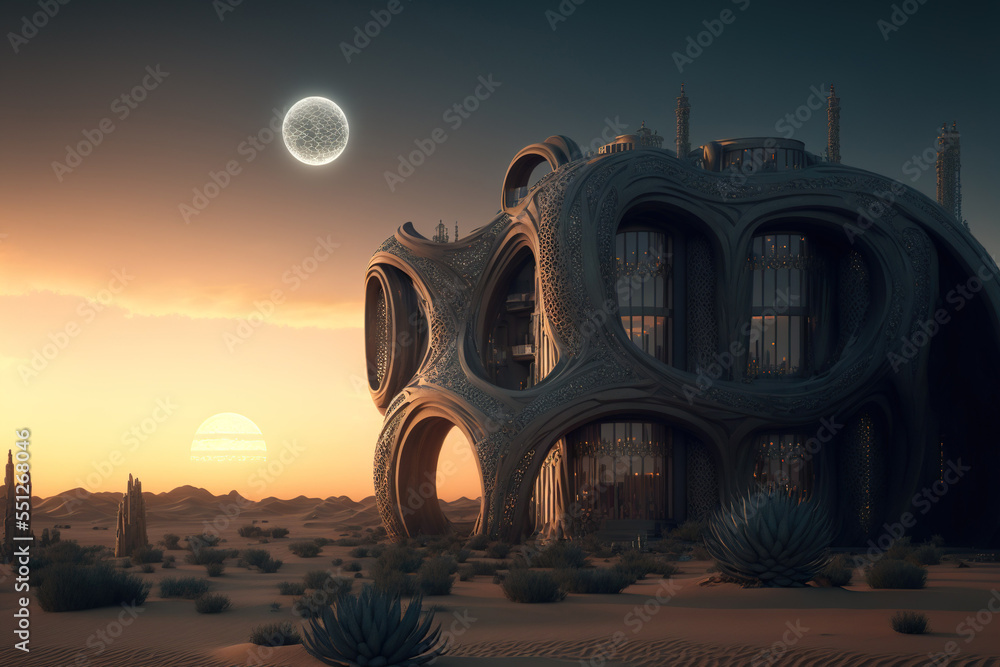 Futuristic architecture on alien planet, space expansion concept ...