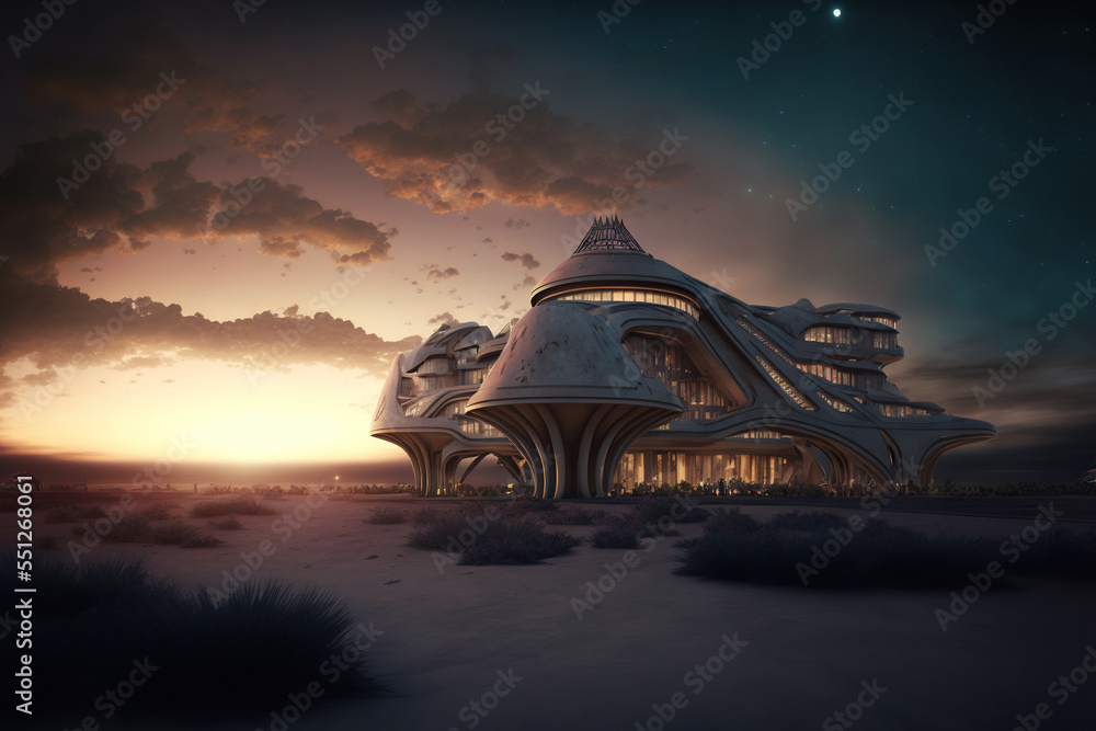 Futuristic architecture on alien planet, space expansion concept ...