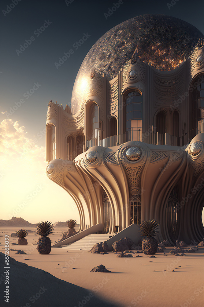 Futuristic architecture on alien planet, space expansion concept ...
