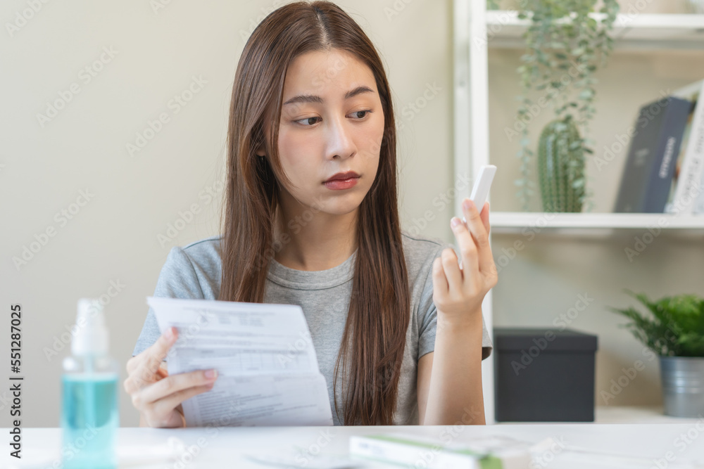 Pandemic of disease, asian young woman, girl hand holding atk, antigen ...