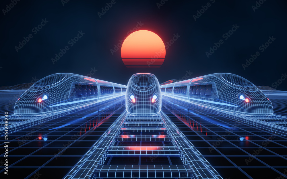 Digital high speed railway bullet train, 3d rendering. Stock ...