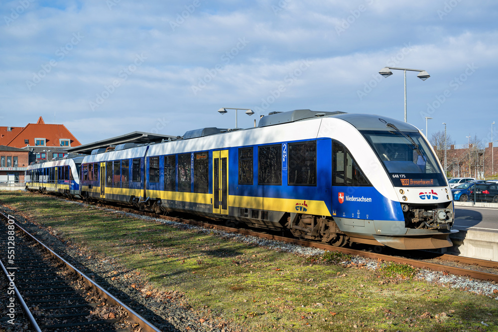 CUXHAVEN, GERMANY - NOVEMBER 21, 2022: evb Alstom Coradia LINT 41 ...
