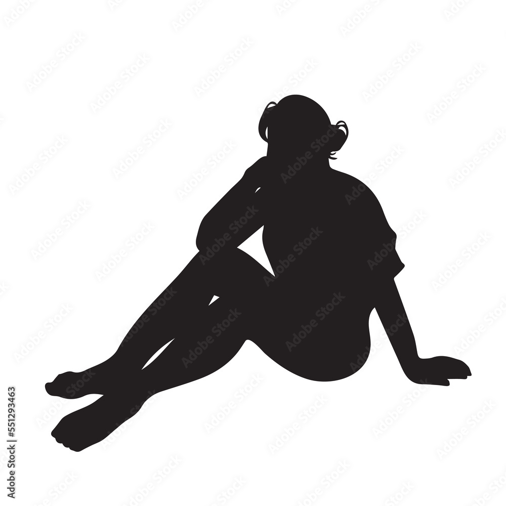 Young women sitting on ground with horizontal photo model pose. Vector ...