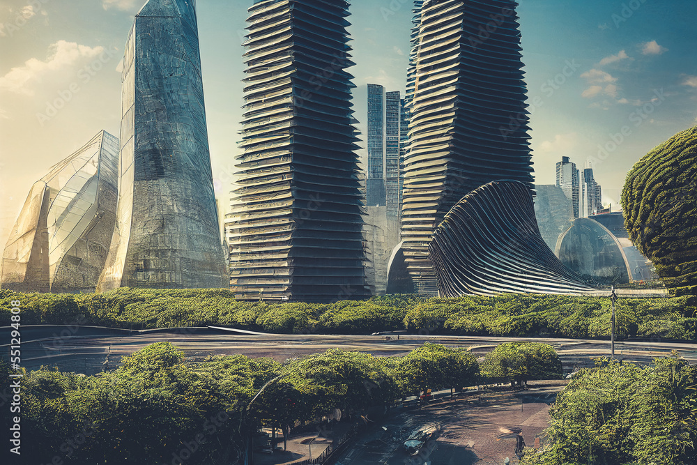 Splendid environmental awareness city with vertical forest concept of ...