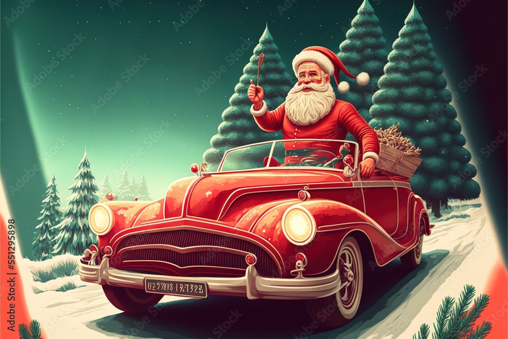 Merry christmas and Happy New Year. Santa Claus in red retro ...