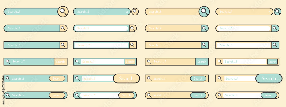 Set of search box for UI web design flat vector collection. Search bar ...