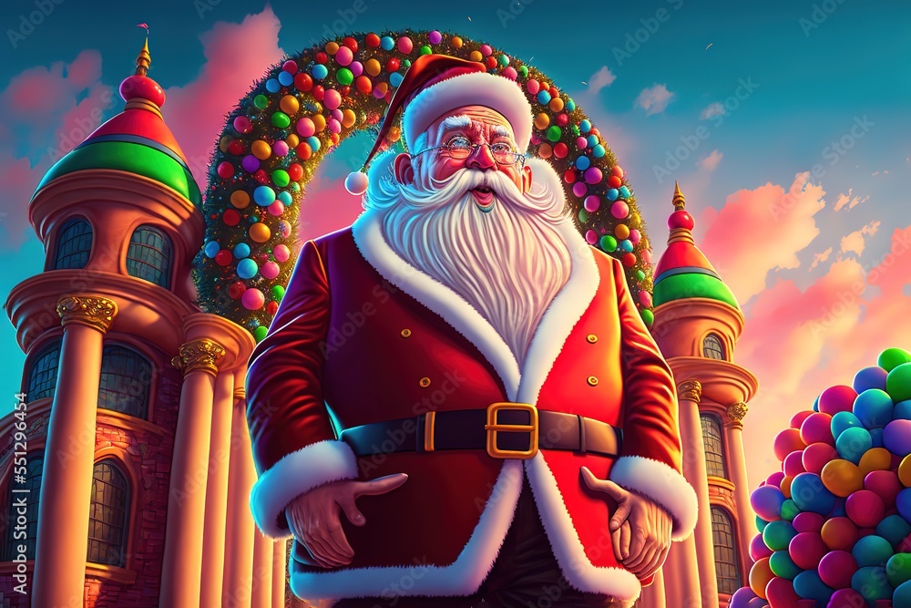 photo of smartly dressed gentleman Santa Claus, at the gates of candy ...