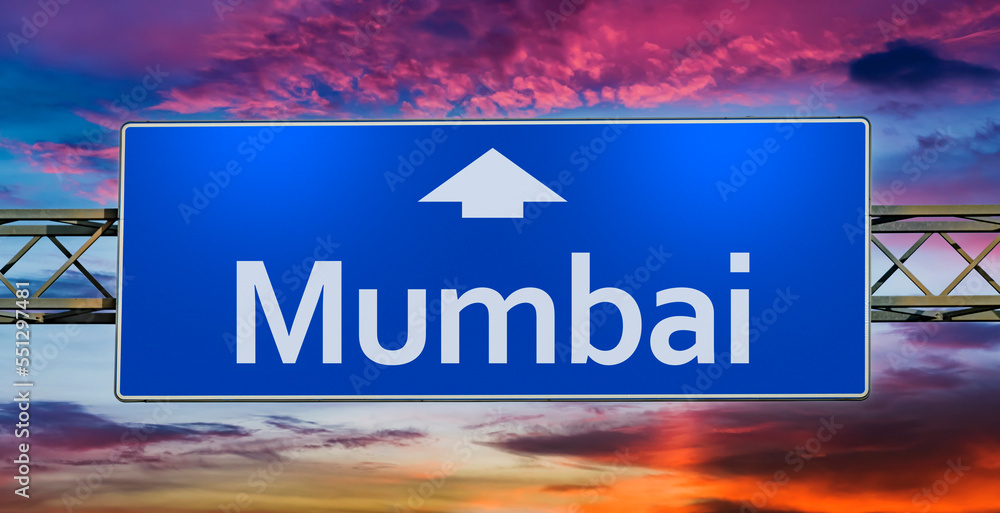 Road sign indicating direction to the city of Mumbai Stock Photo ...