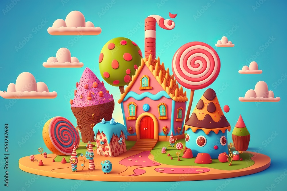 Sweet candy land. Cartoon game background. 3d vector illustration ...