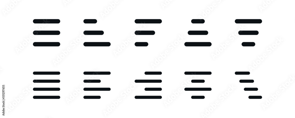 hamburger menu and text alignment icons flat vector bar line collection ...