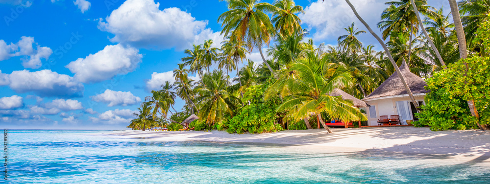 Paradise island pristine beach. Tropical panoramic landscape summer ...