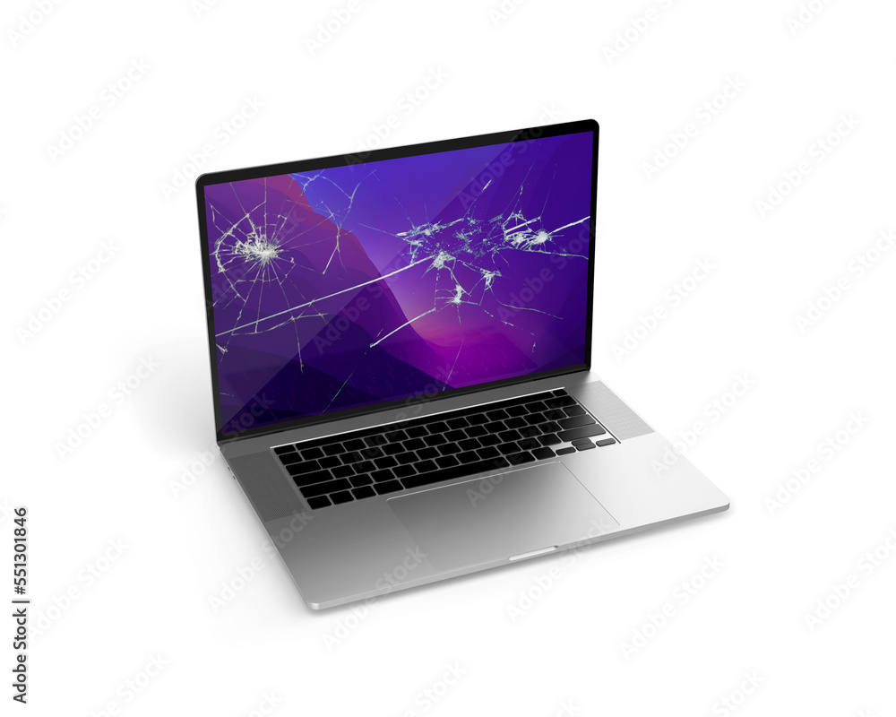 Broken Screen Laptop isolated on white background - Smashed Cracked ...