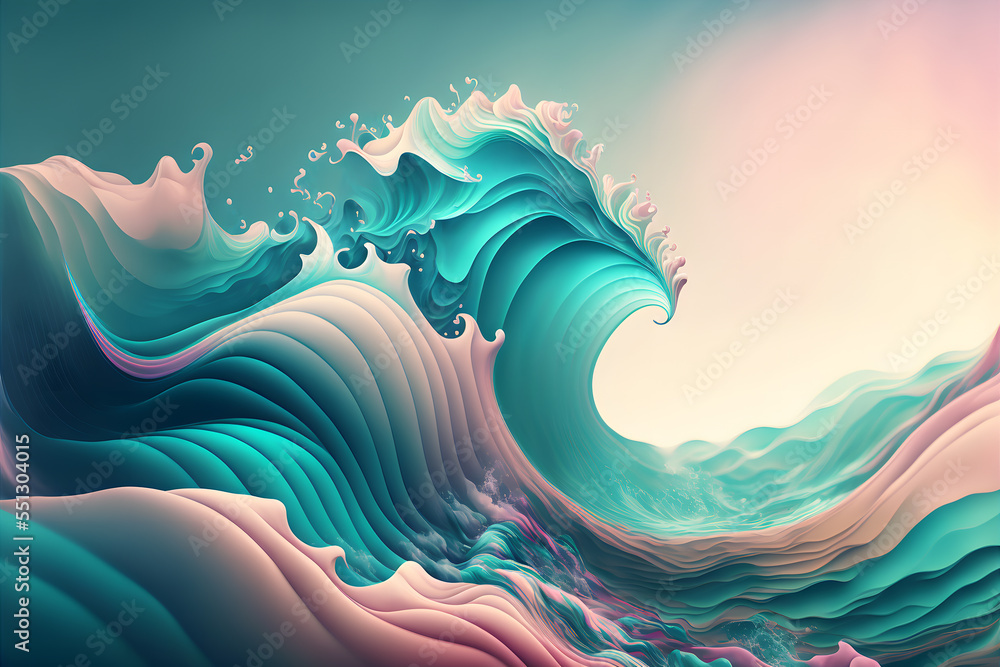 Colorful abstract ocean waves as wallpaper background illustration. 3D ...