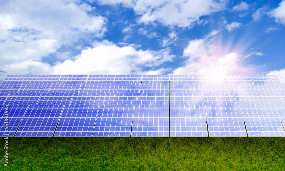 Natural energy solar cells. Isometric Background front view of large ...