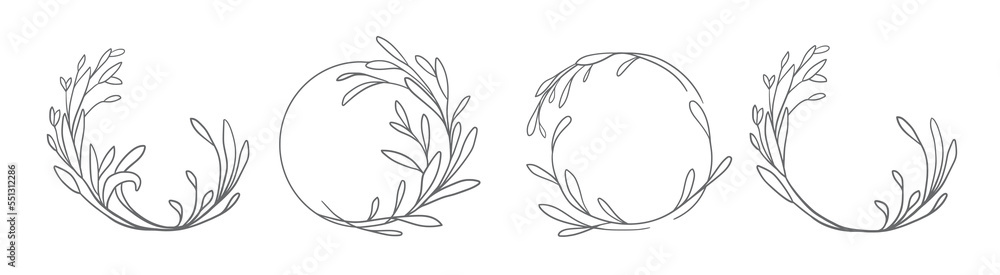 Vecteur Stock Outline flower wreath set. Vector floral frame in doodle ...