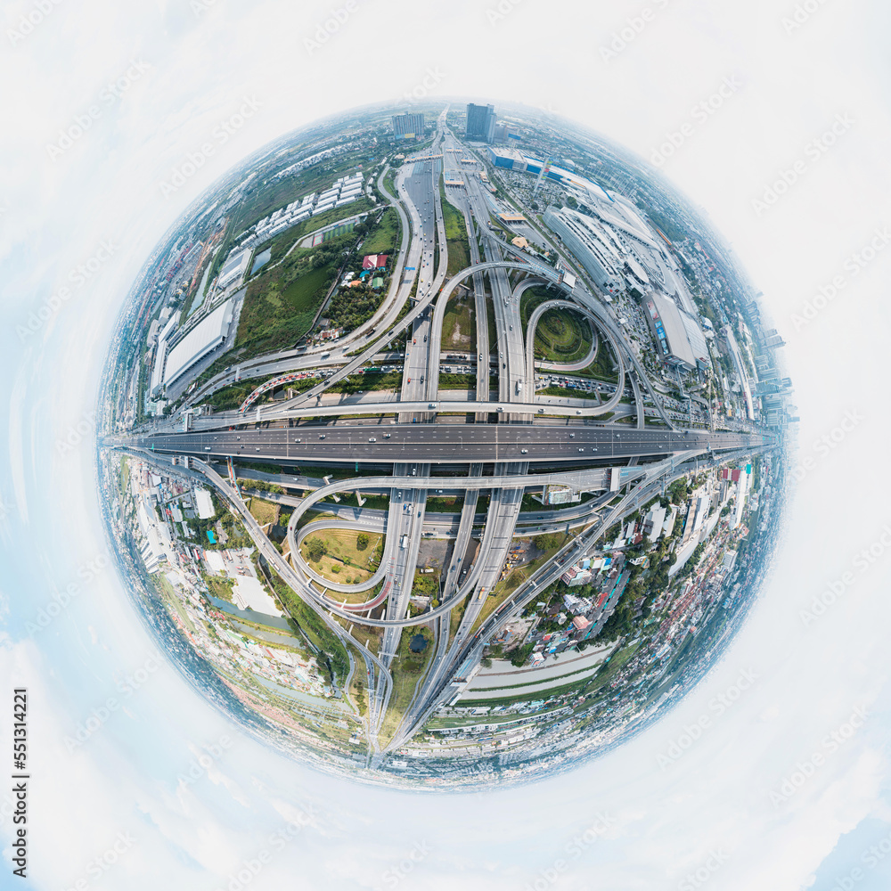 360 Degree Spherical panorama of Multilevel junction motorway top view ...