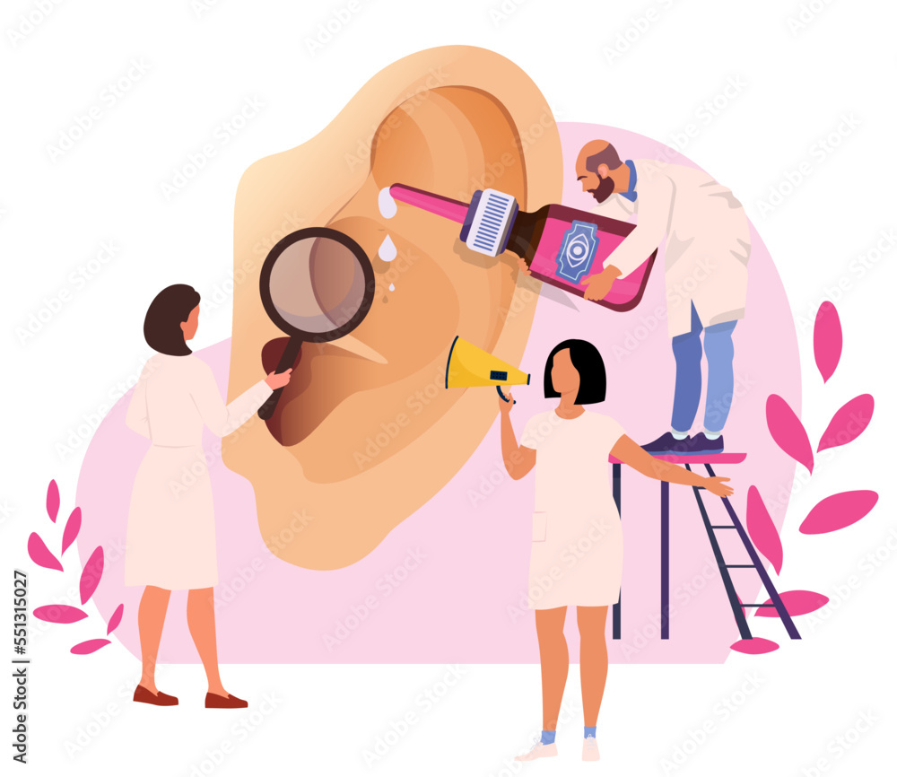 Ear medical examination concept. Hearing loss deaf diagnosis. Doctors ...