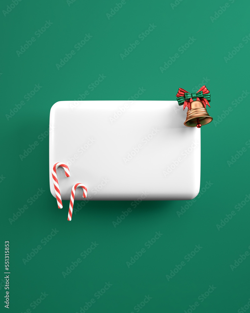 Christmas message text box template with festive ornaments on a green ...