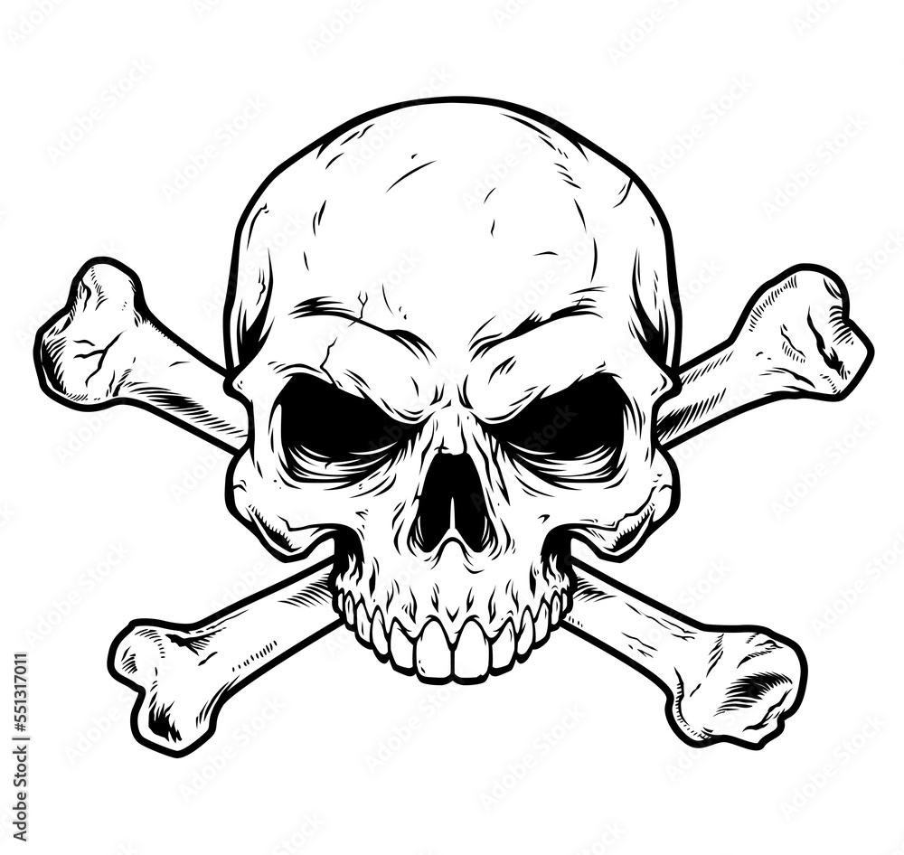 Skull and crossbones illustration on white background Stock Vector ...
