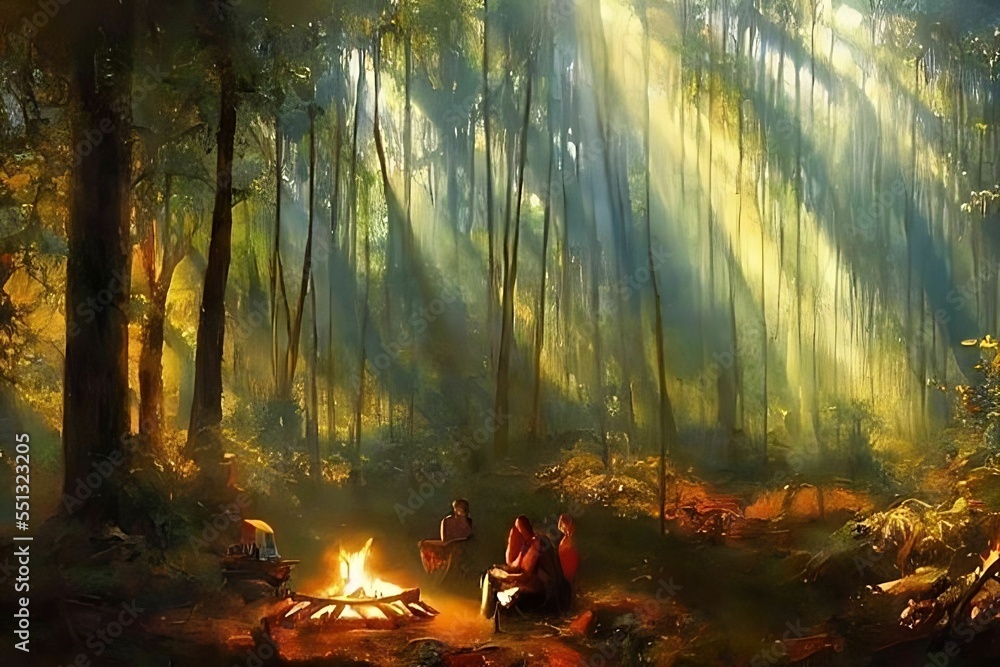 Summer Camping, campfire. Beautiful 3D Nature and landscape wallpaper ...