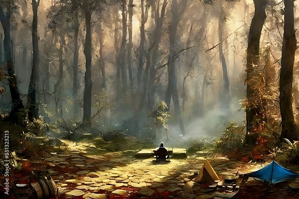 Summer Camping, campfire. Beautiful 3D Nature and landscape wallpaper ...