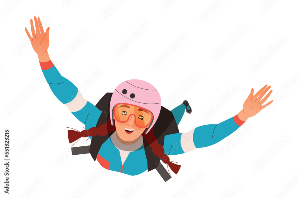 Woman Character Skydiving Falling Down with Parachute Vector ...
