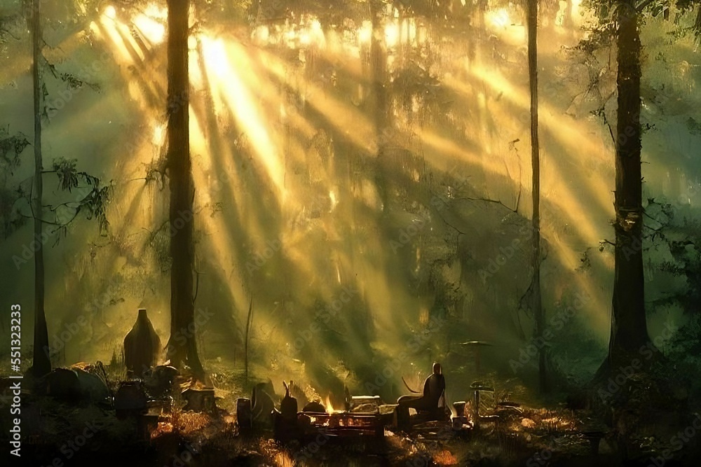 Summer Camping, campfire. Beautiful 3D Nature and landscape wallpaper ...