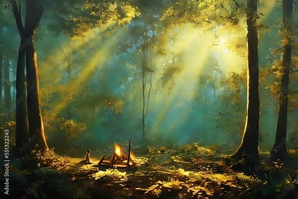 Summer Camping, campfire. Beautiful 3D Nature and landscape wallpaper ...