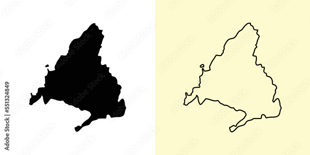 Madrid map, Spain, Europe. Filled and outline map designs. Vector ...