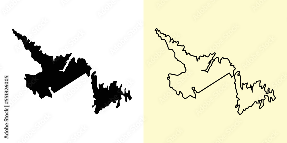 Newfoundland and Labrador map, Canada, Americas. Filled and outline map ...